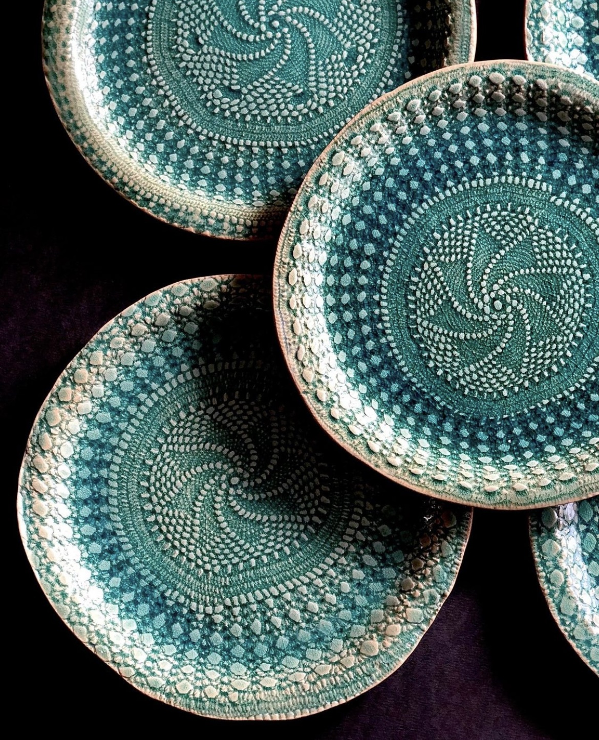 tablescape by ee - crochet teal plates - Runway Square